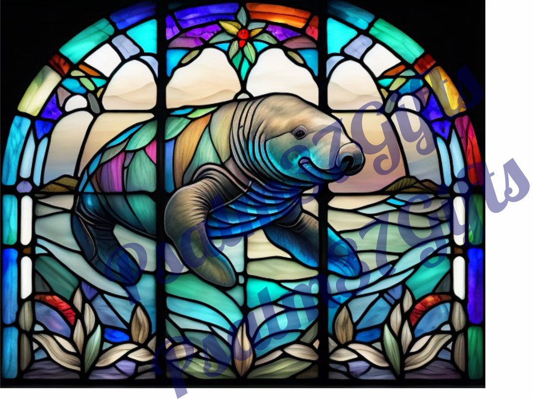 Stained Glass Manatee Graphic PDF Jpeg PNG Sublimation Digital Instant ...