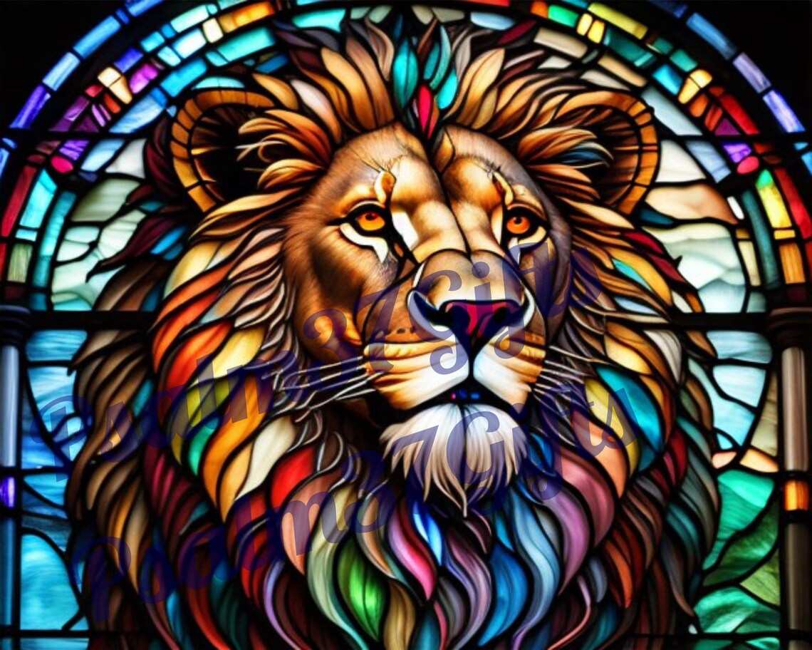 AI Stained Glass Male Lion Graphic PDF Jpeg Instant Download - Etsy
