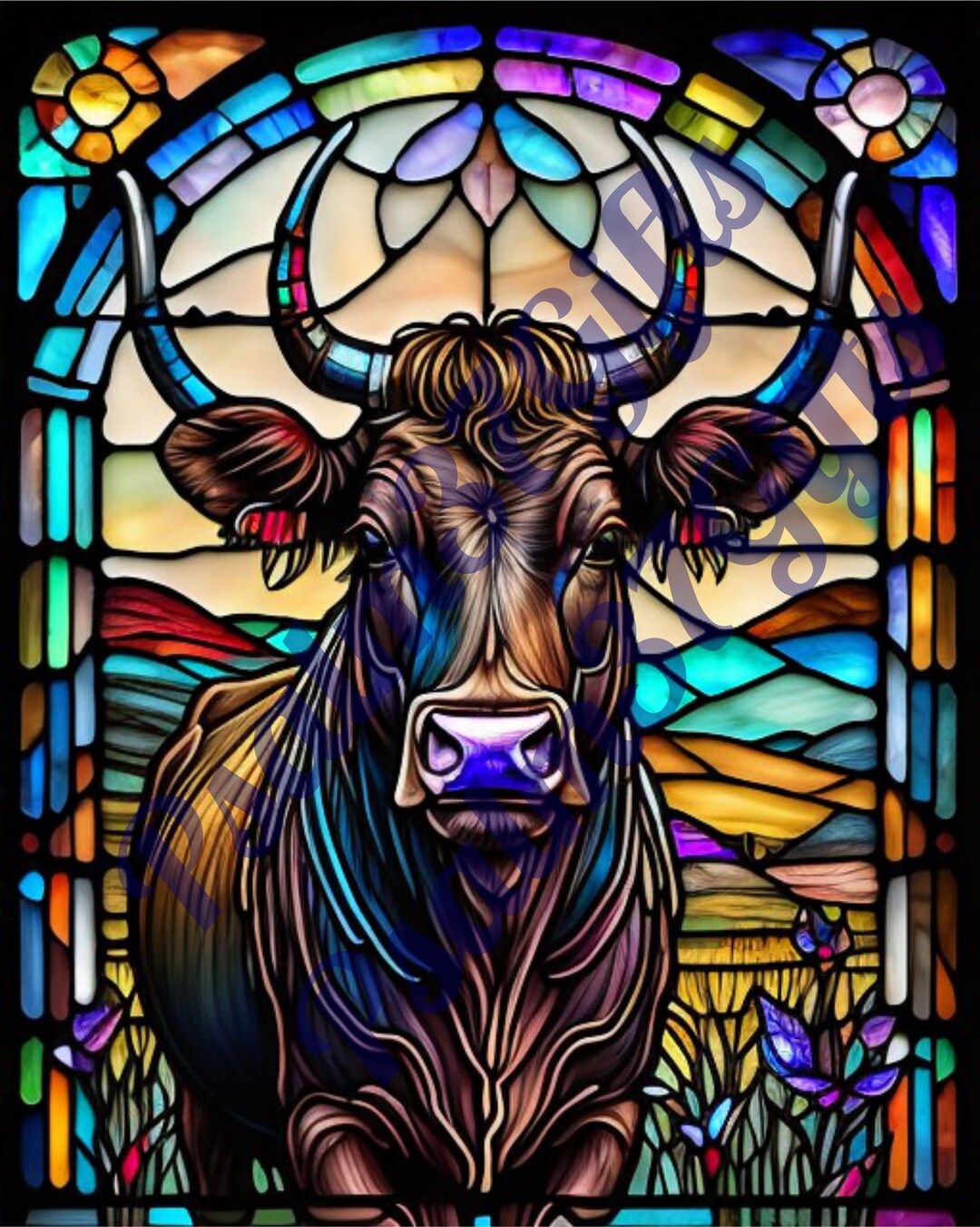 Stained Glass Bull Graphic PDF Jpeg PNG Sublimation Background Digital ...