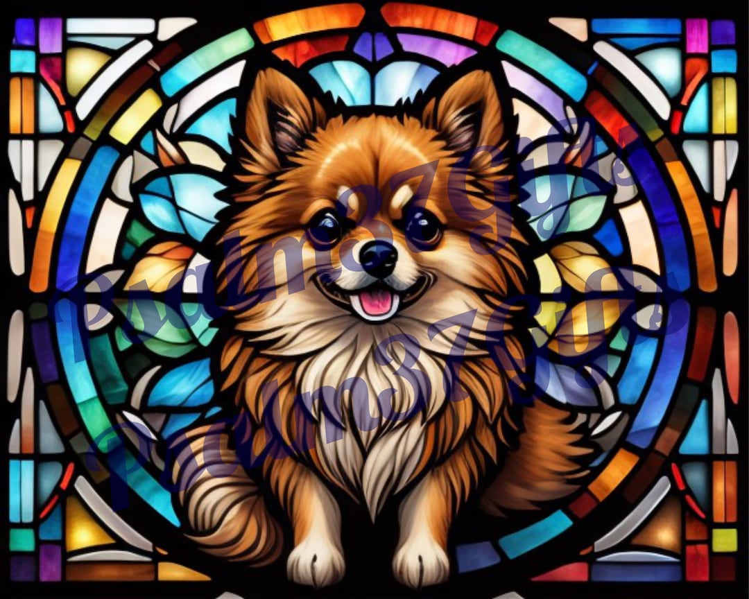 Stained Glass Pomeranian Sublimation Graphic PDF Jpeg PNG Instant ...