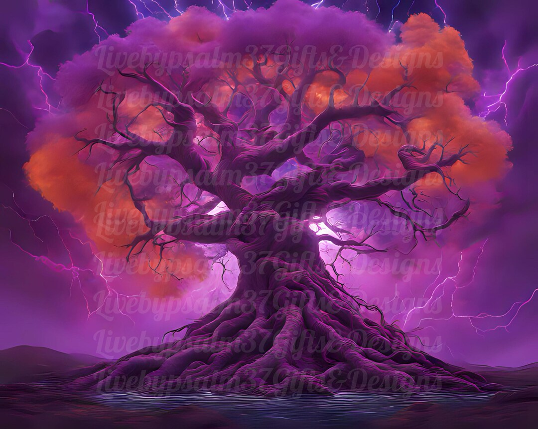 3D Tree of Life Purple Electrical Storm Biochemical Filament Premium AI ...
