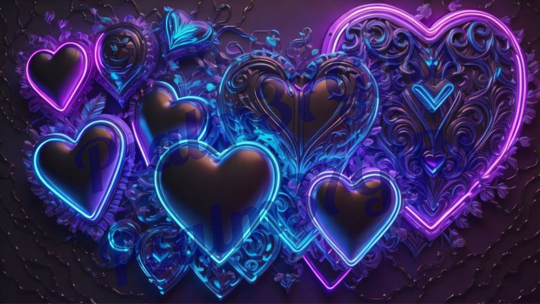 3D Neon Purple Hearts Background Graphic Sublimation PDF Jpeg PNG ...