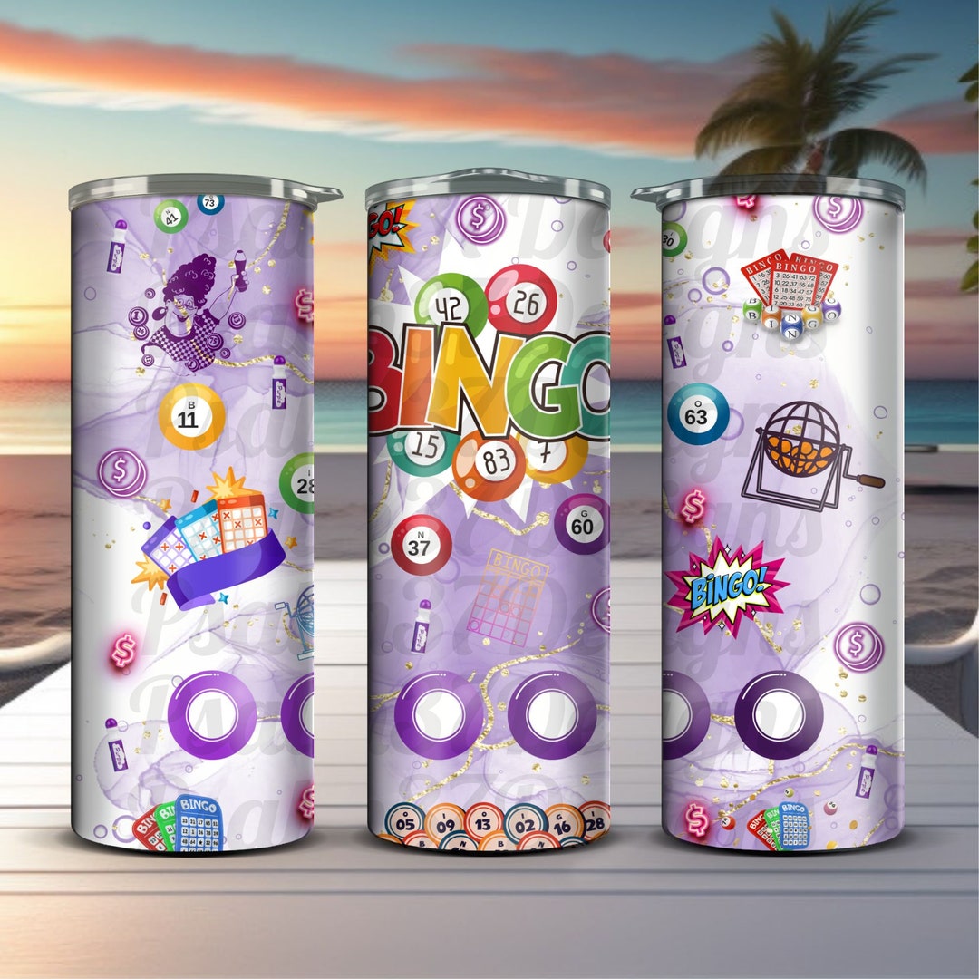 BINGO Lucky Purple Sublimation Tumbler Wrap Jpg Pdf With 6 Bingo Balls ...