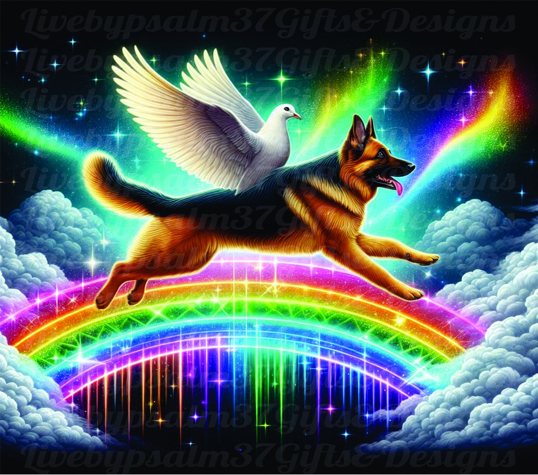 German Shepherd Png Crossing Rainbow Bridge Sublimation Tumbler Wrap ...