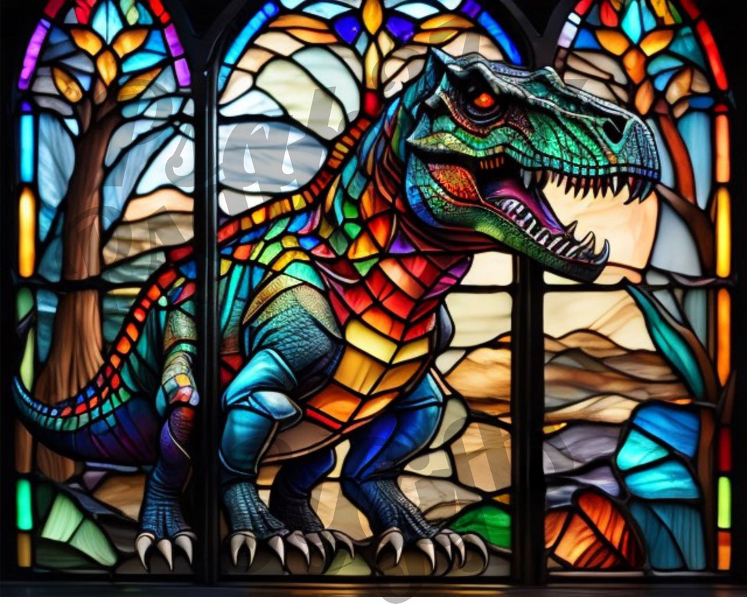 AI 3D T Rex Dinosaur Stained Glass Graphic Jpeg Pdf Sublimation Tumbler ...