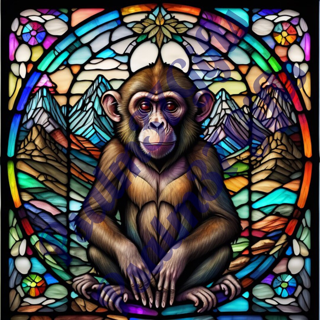 Stained Glass Monkey Graphic PDF Jpeg PNG Sublimation Background ...