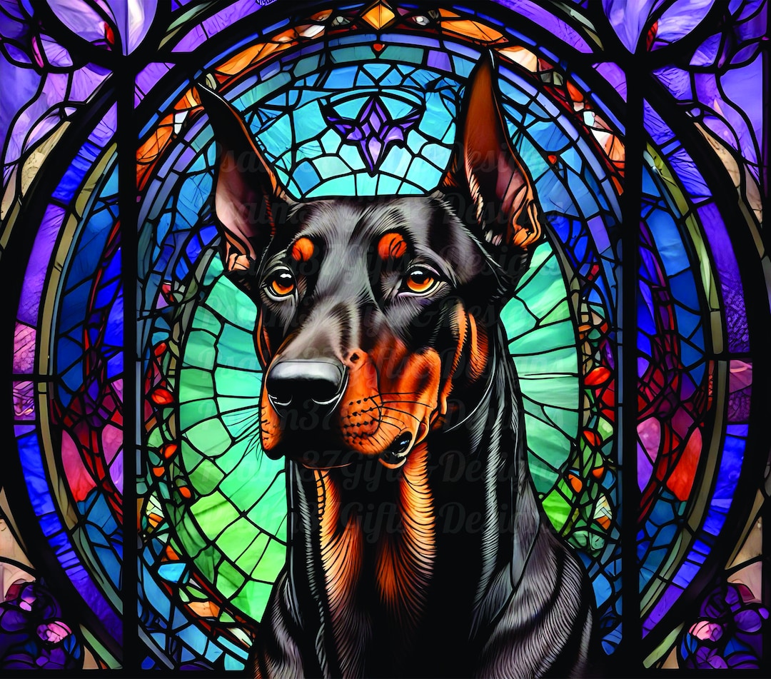 Doberman Pincher Stained Glass Jpg Sublimation Tumbler Wrap Pillows ...