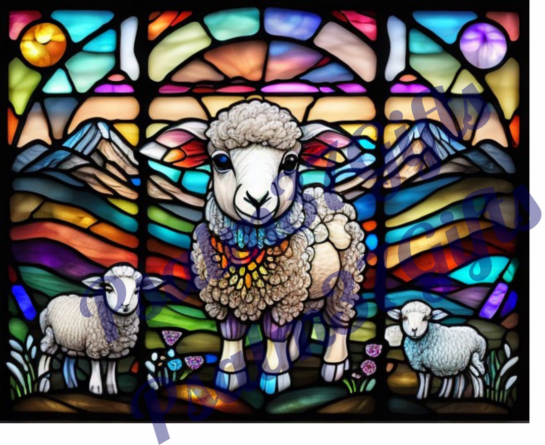 Stained Glass Sheep Lamb Sublimation Graphic PDF Jpeg PNG Instant ...