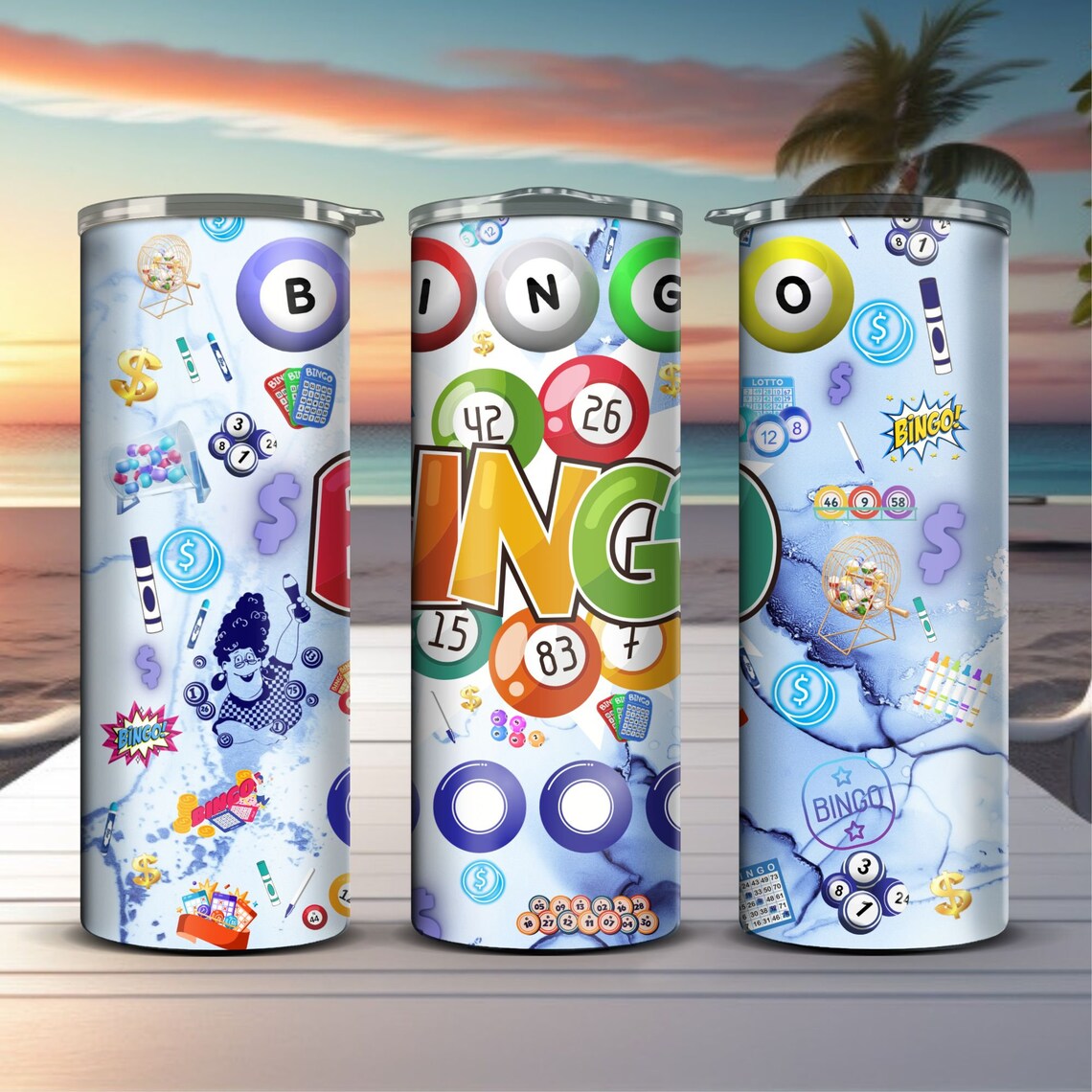 Lucky Blue BINGO Sublimation Tumbler Wrap Jpg Pdf With 4 Bingo Balls ...