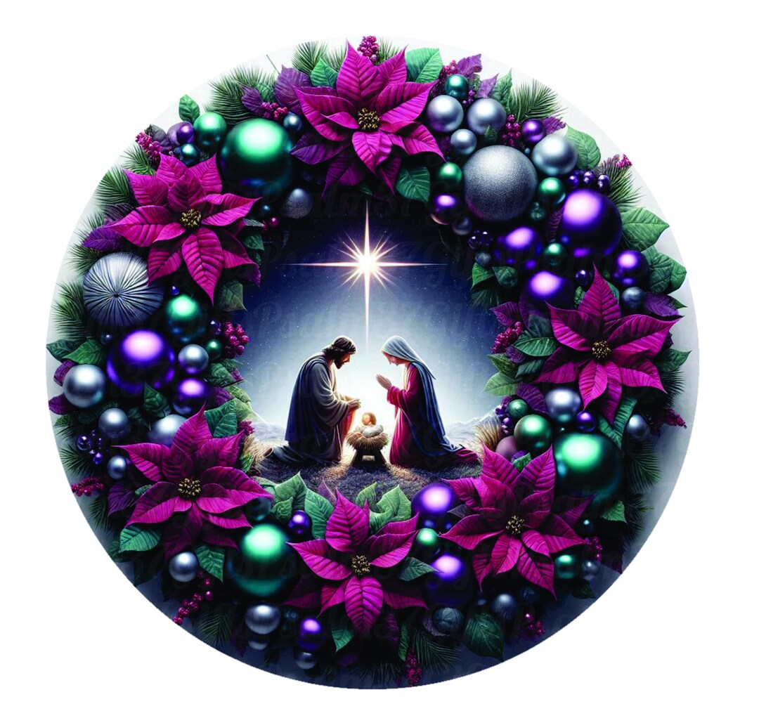 Nativity Christmas Wreath Png Jpeg Pdf Craft Sublimation Wind Spinner ...