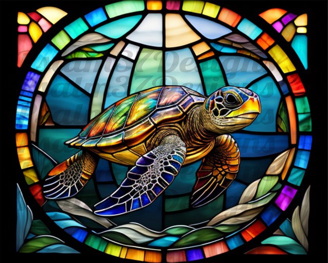 3D Sea Turtle Stained Glass Jpeg Pdf Graphic Sublimation Tumbler Wrap ...