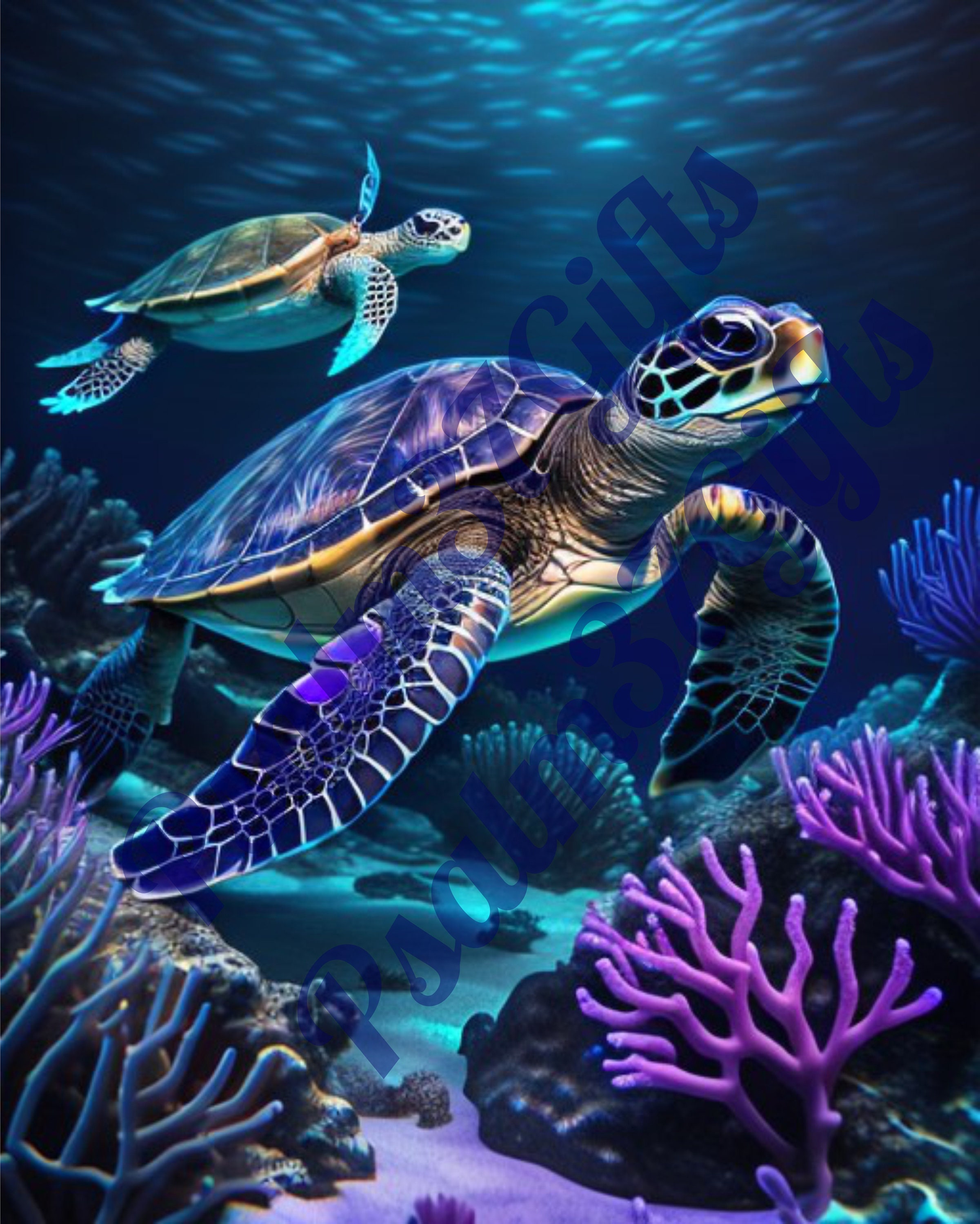 Neon Sea Turtles Purple Graphic PDF Jpeg PNG Sublimation Digital ...