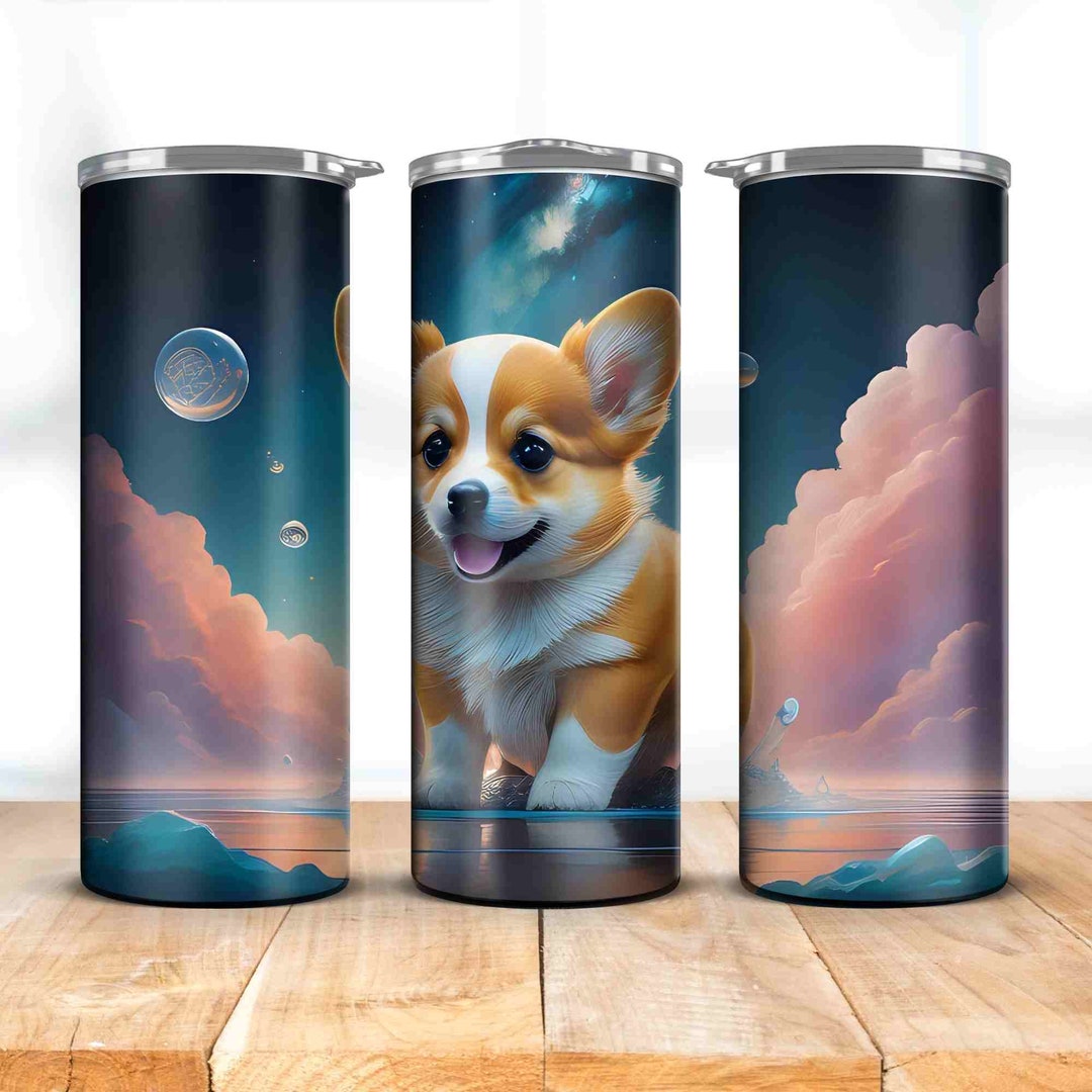 3D Corgi Puppy Png Pink Clouds Sublimation Tumbler Wrap Wind Spinner ...