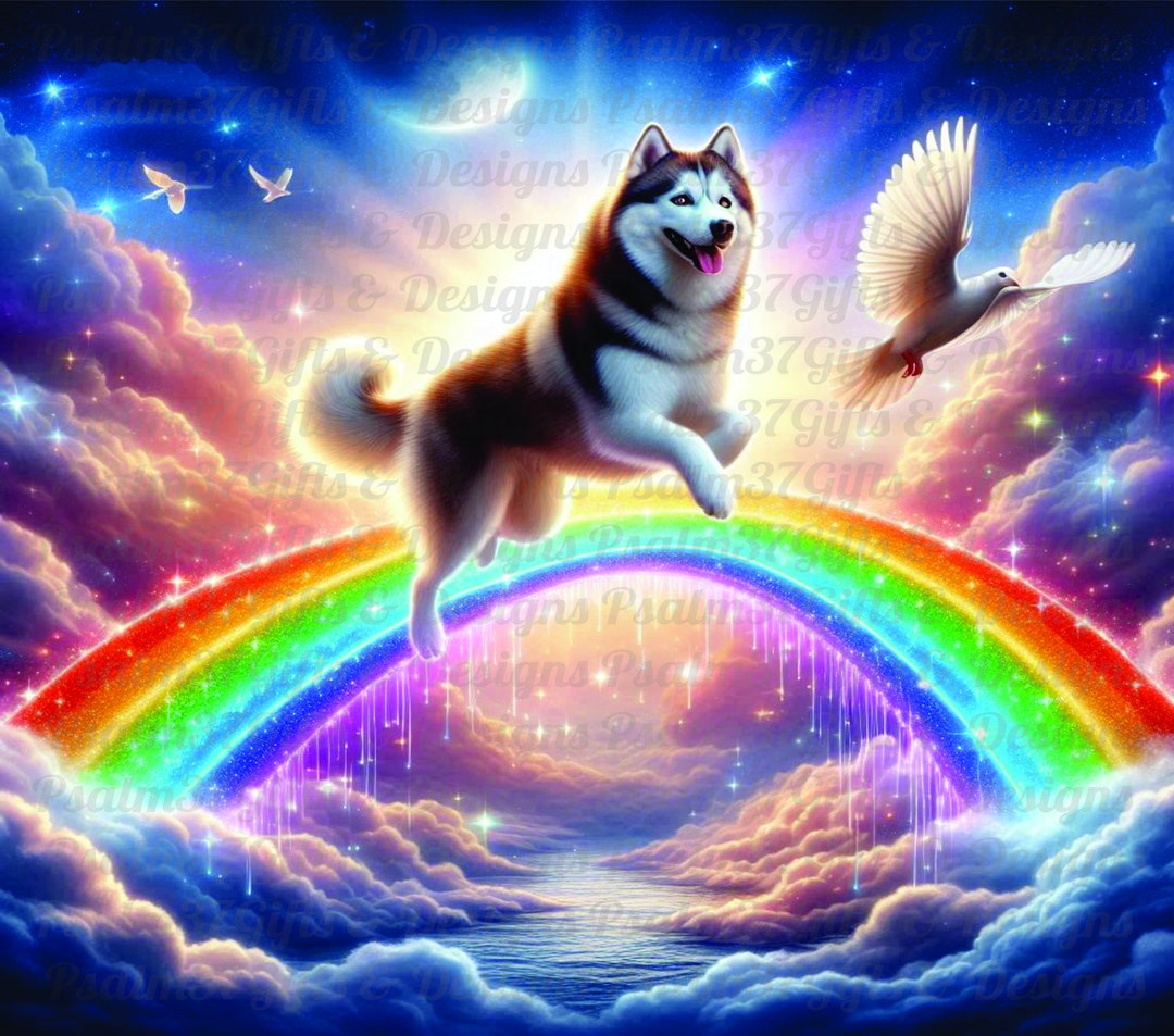 Siberian Husky Crossing Rainbow Bridge Png Sublimation Memorial Pillows ...