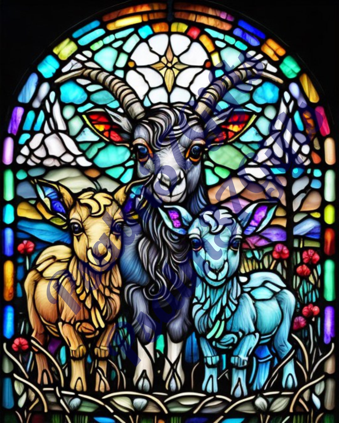 Stained Glass Goat Png Babies Graphic PDF Jpeg Sublimation Window Cling ...