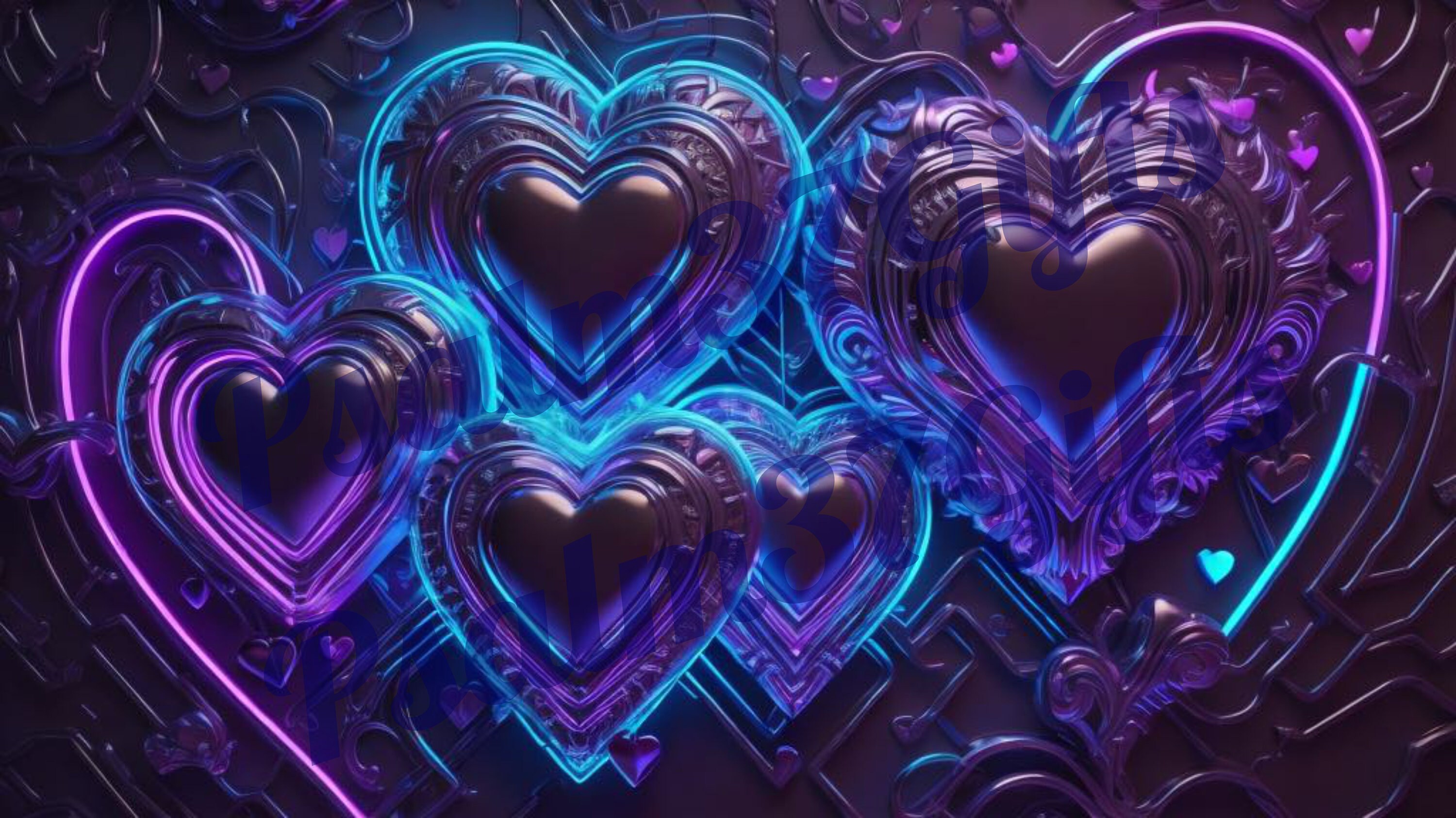 3D Neon Purple Hearts Background Graphic Sublimation PDF Jpeg PNG ...
