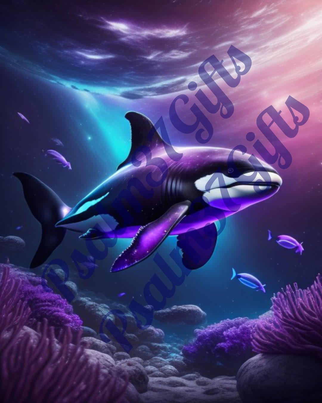 Neon Orca Blue Purple Graphic PDF Jpeg PNG Sublimation Digital Instant ...