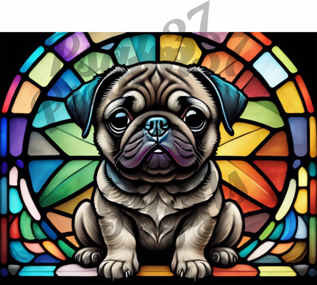 AI 3D Pug Puppy Stained Glass Graphic Jpeg Pdf Sublimation Tumbler Wrap ...