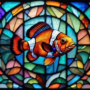 AI 3D Stained Glass Clown Fish Png PDF Jpeg Sublimation Tumbler Wrap ...