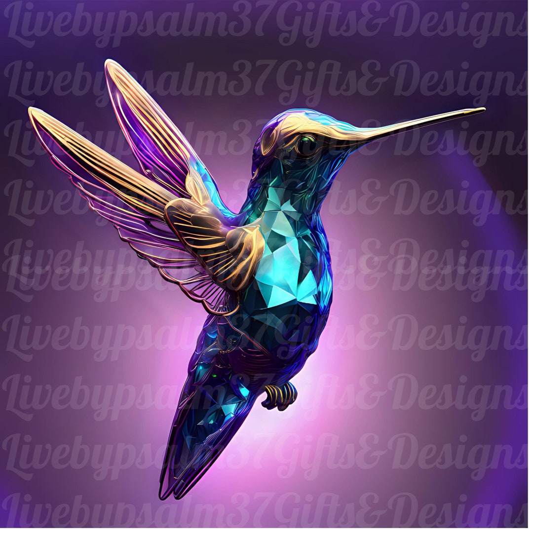 3D Hummingbird Teal Gold Purple Iridescent Liquid Gold Art Premium AI ...