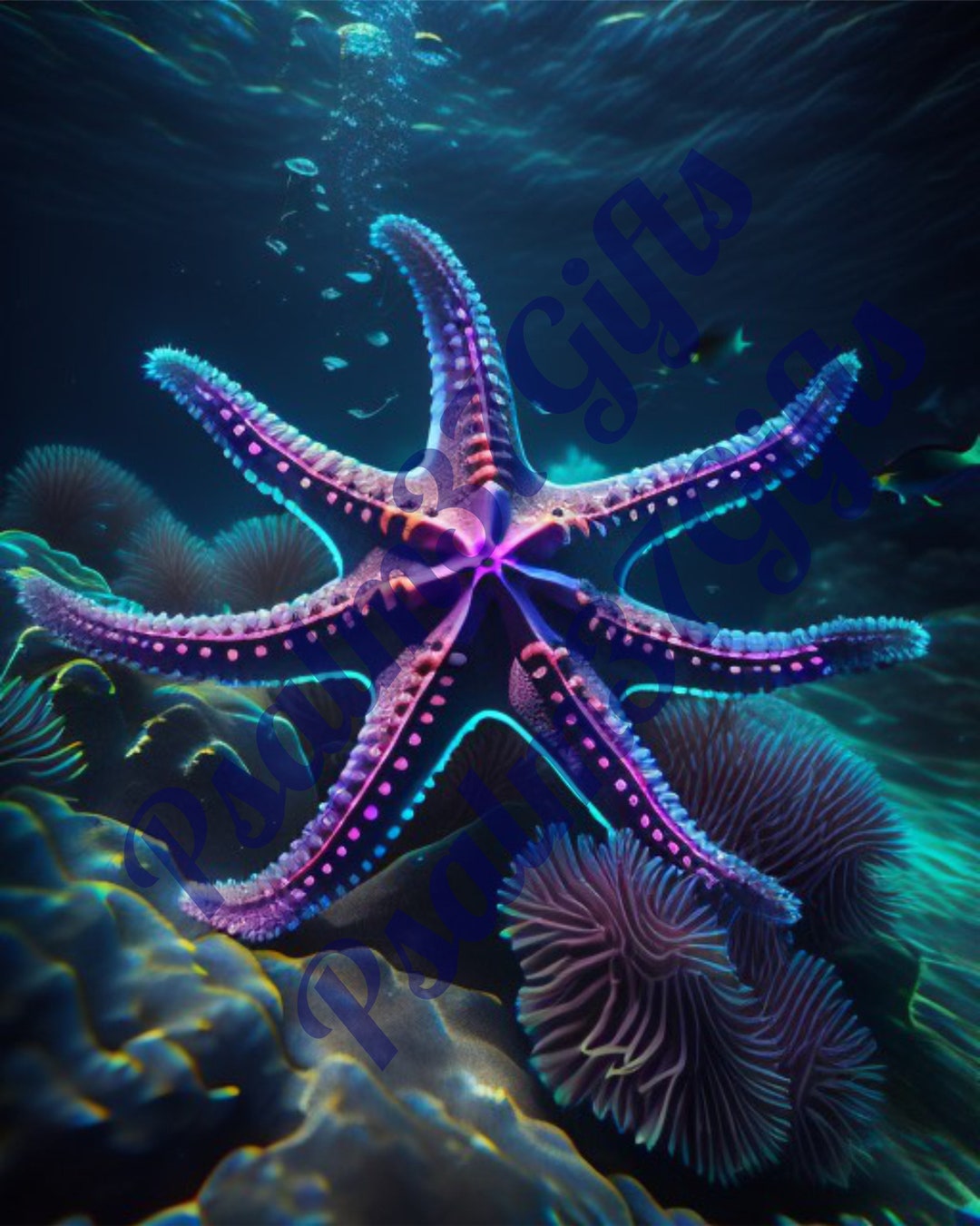 Neon Starfish Blue Purple Graphic PDF Jpeg PNG Sublimation Digital ...