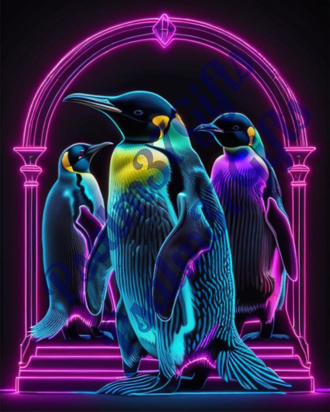 Neon Emperor Penguins Graphic PDF Jpeg PNG Sublimation Digital Instant ...