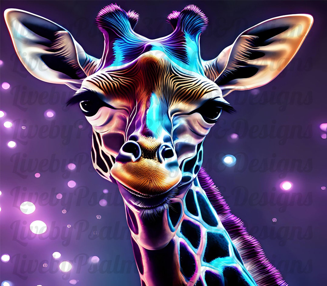 3D Neon Purple Giraffe Gold Teal Iridescent Premium AI Graphics ...