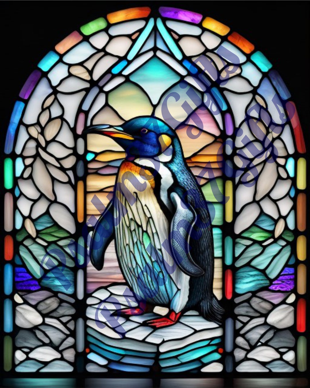 Stained Glass Penguin Graphic PDF Jpeg PNG Sublimation Background ...