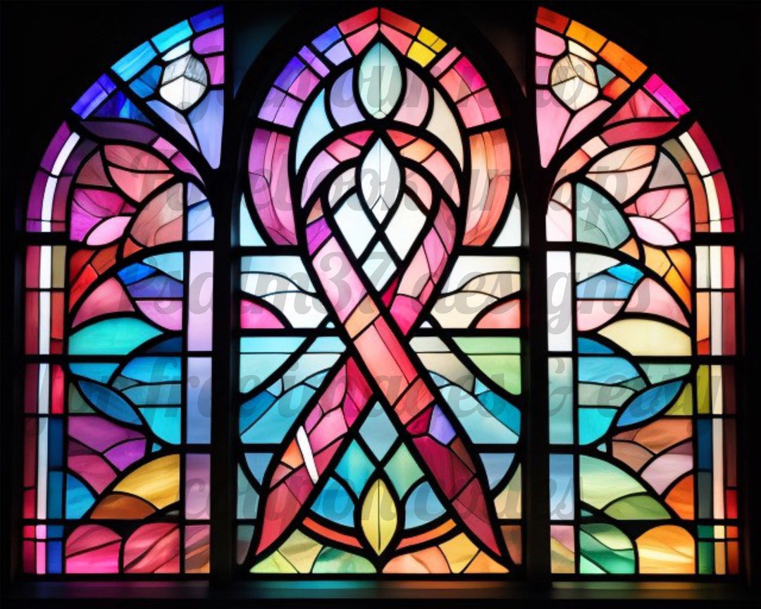Breast Cancer Awareness Ribbon Stained Glass Png Jpeg Pdf Instant ...