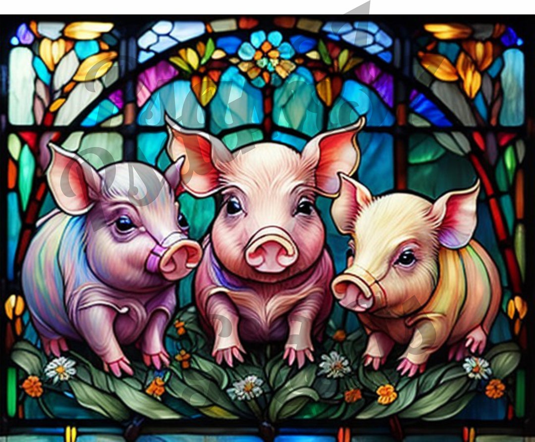 3D Baby Pigs Stained Glass Jpeg Pdf Graphic Sublimation Tumbler Wrap ...