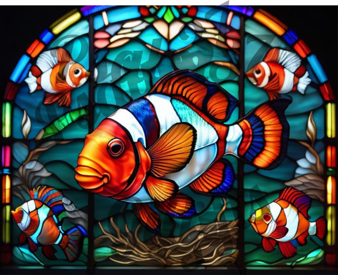 AI Stained Glass Clown Fish Graphic PDF Jpeg Instant Download ...