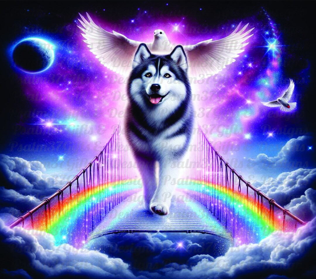 Siberian Husky Crossing Rainbow Bridge Png Sublimation Memorial Pillows ...