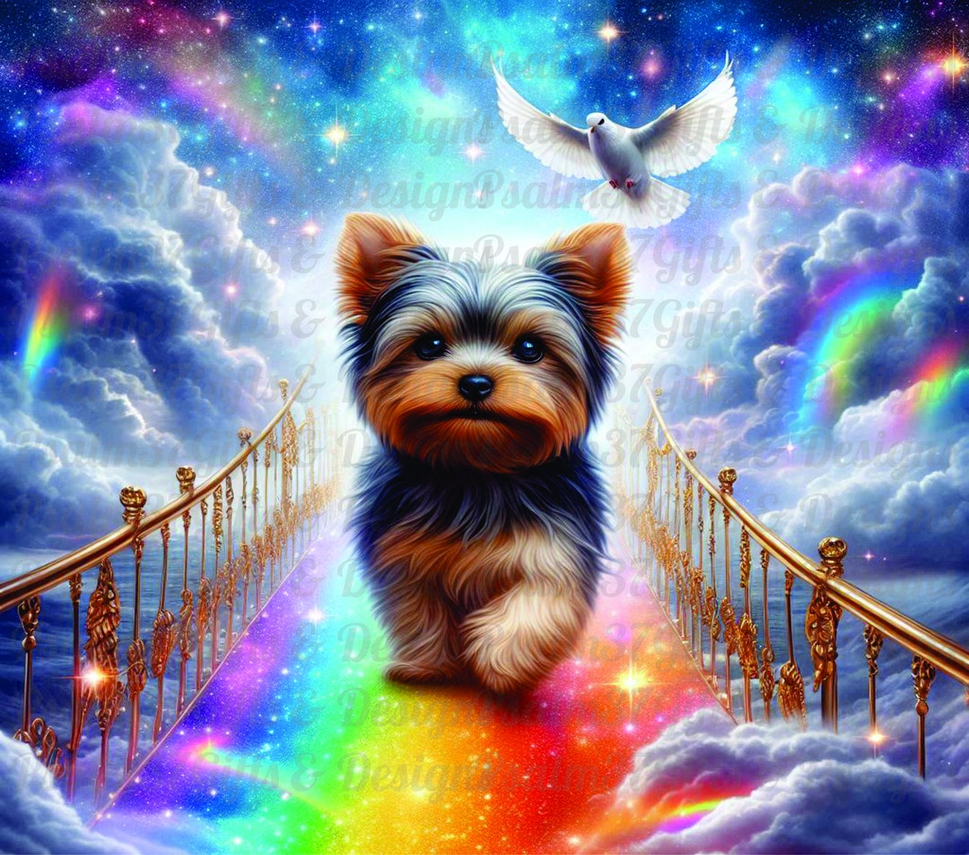 Yorkie Crossing Rainbow Bridge Png Sublimation Memorial Pillows Coaster ...