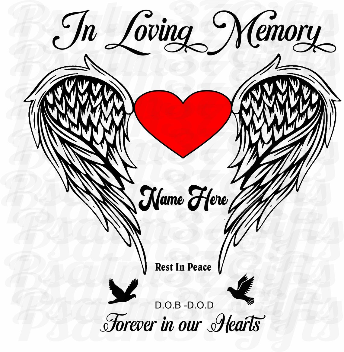 In Loving Memory Angel Wings Heart Forever in Our Hearts Memorial Angel ...