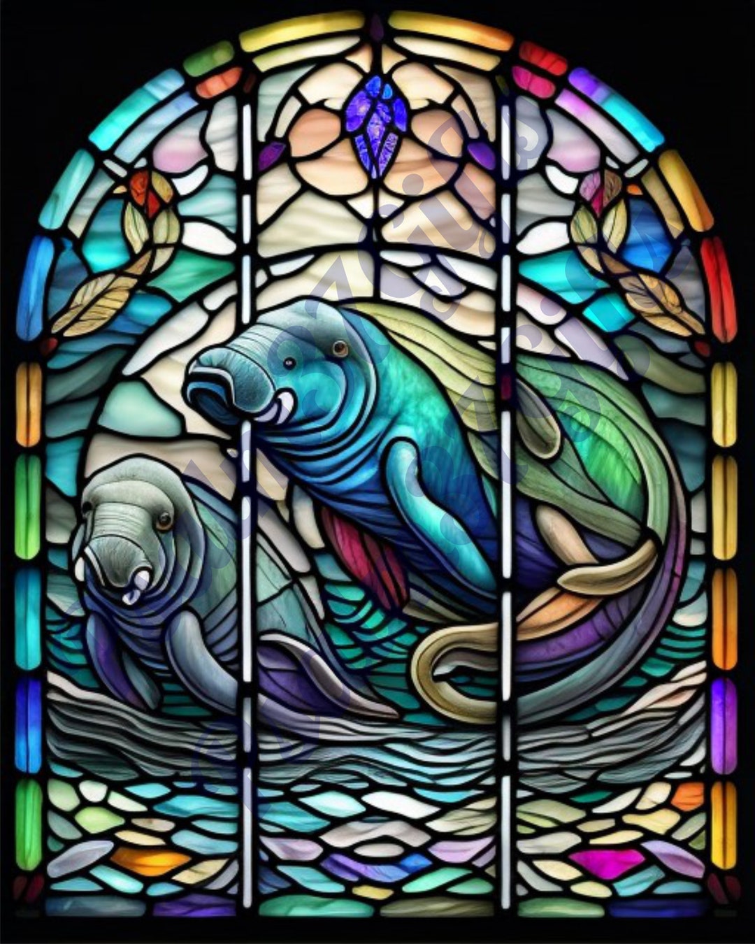 Manatee Stained Glass Graphic PDF Jpeg PNG Sublimation Background ...