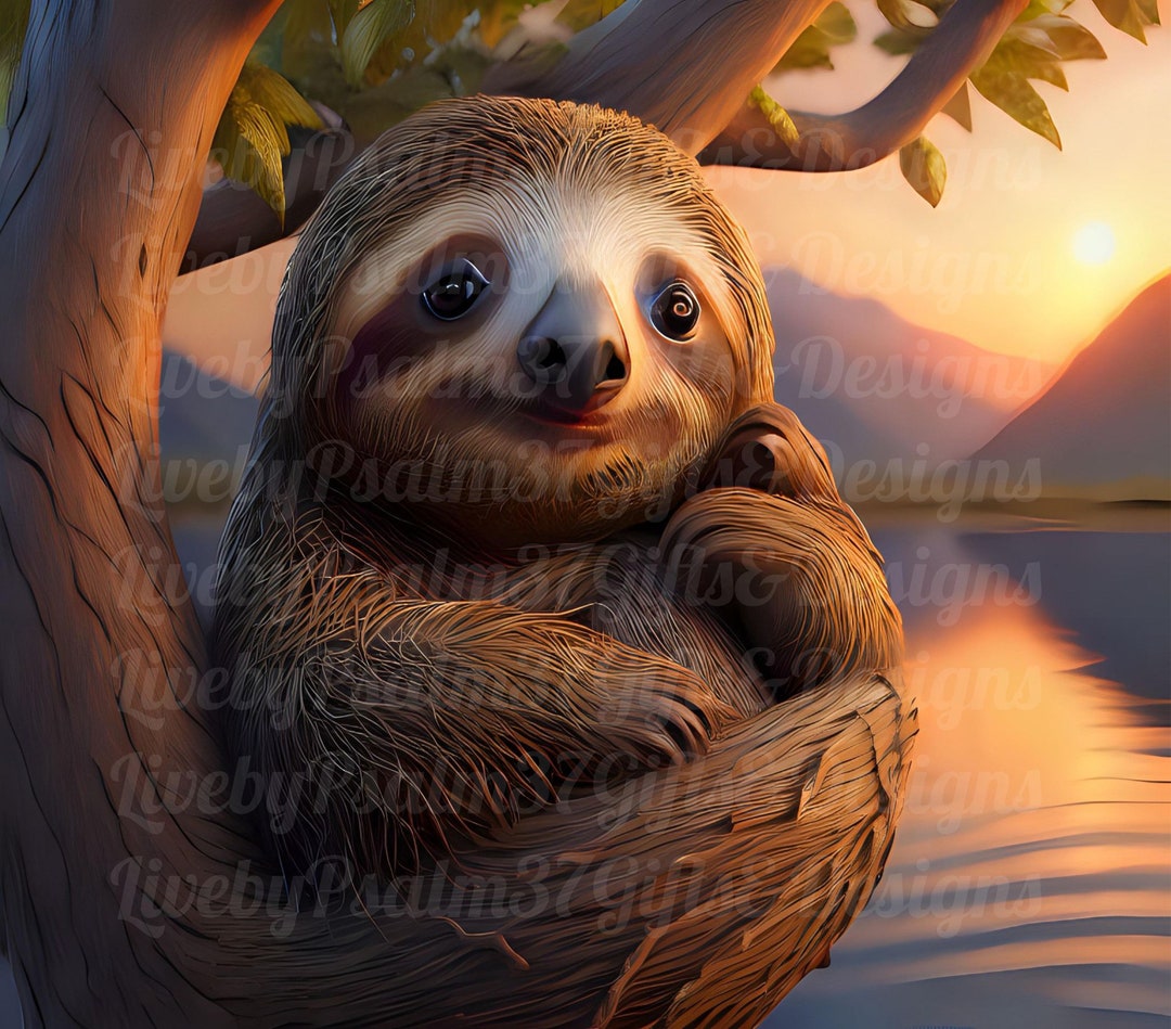 3D Baby Sloth in a Tree Png Premium Graphics Printable Art 600 DPI ...