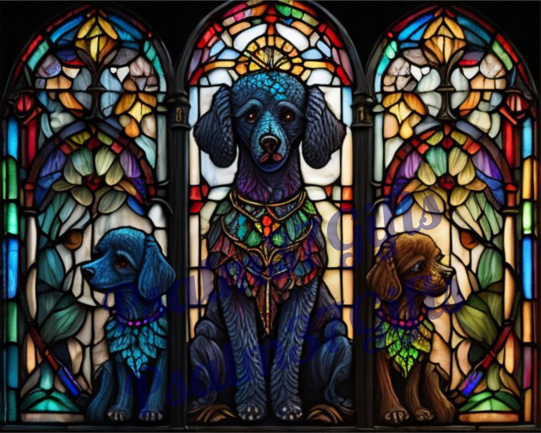 Stained Glass Black Poodle Sublimation Graphic PDF Jpeg PNG Instant ...