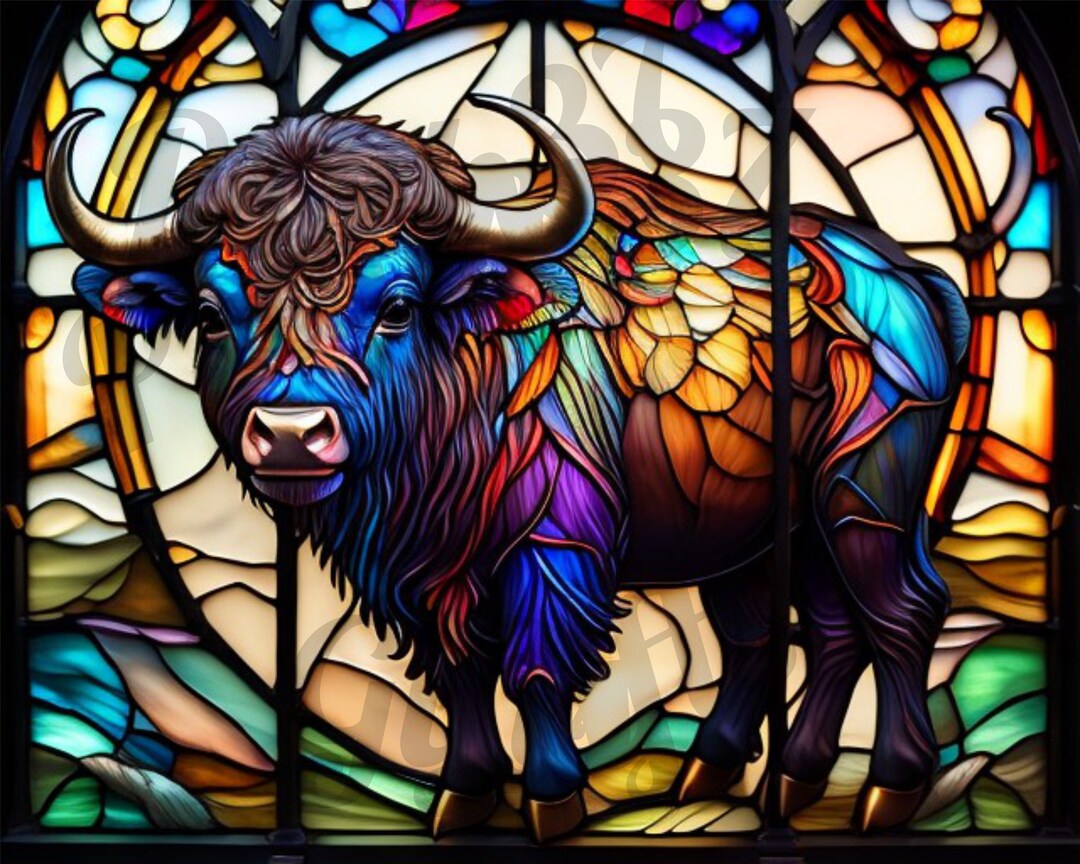 AI 3D Stained Glass Buffalo Graphic PDF Jpeg Instant Download ...