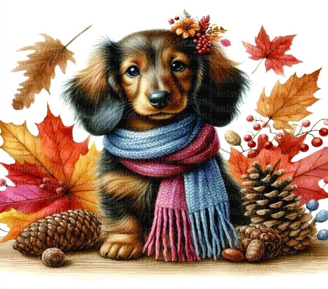 Long Haired Dachshund Puppy Png Fall Pdf Jpeg Sublimation Tumbler Wrap ...