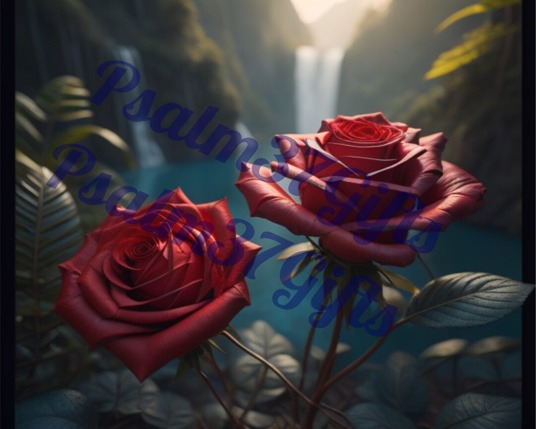 3D Red Roses Waterfall in Back Graphic Jpeg PDF PNG Sublimation 3 ...