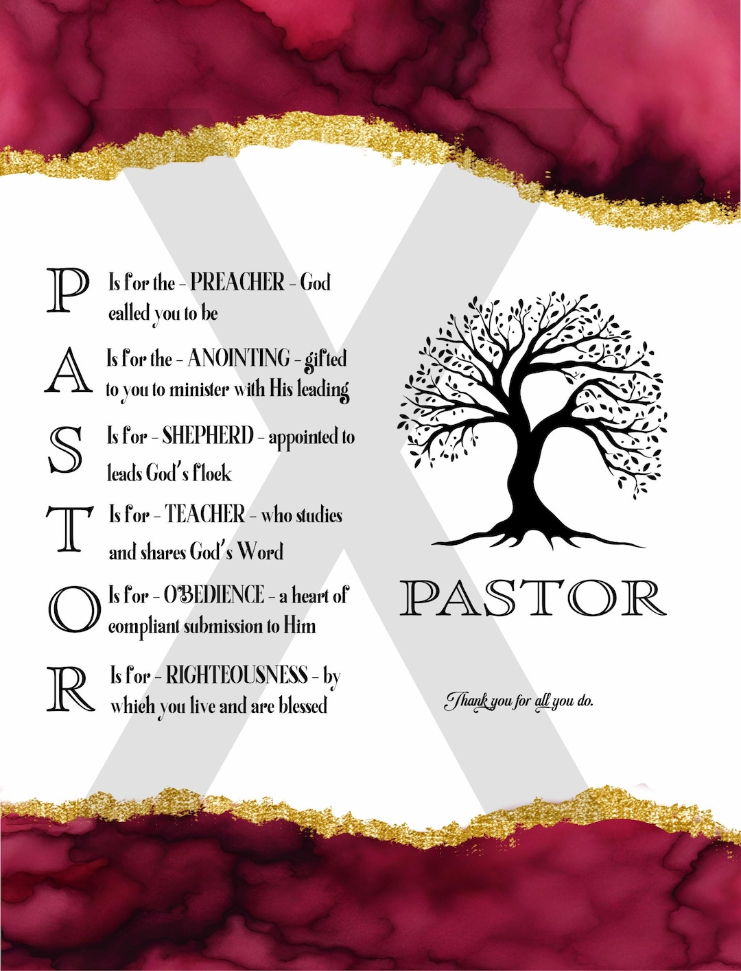 Pastor Appreciation Poster 18x24 Inch Pdf Jpeg Burgundy Sublimation ...