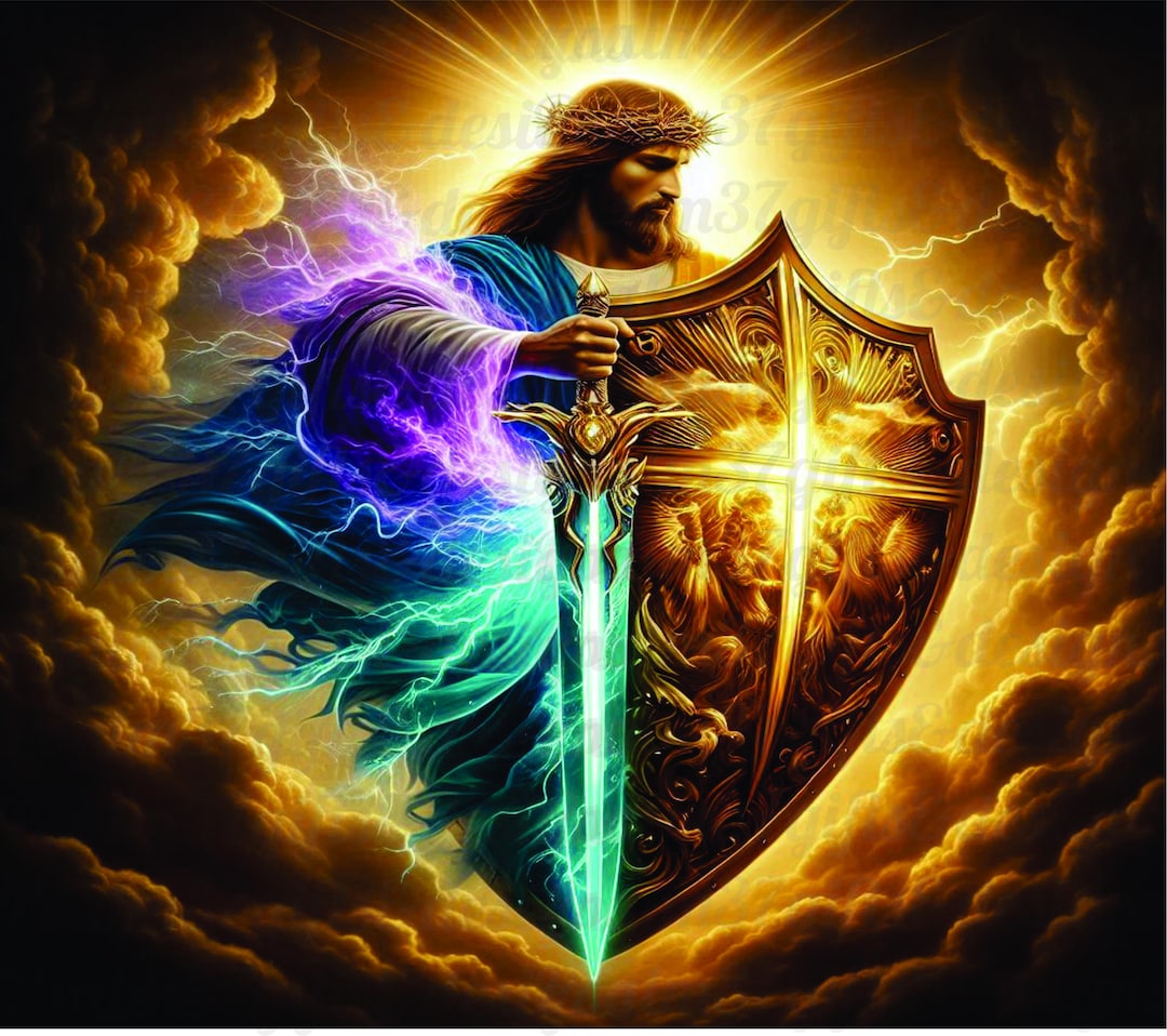 Prophetic Art Jesus Sword of the Spirit Shield of Faith Heavenly Power ...