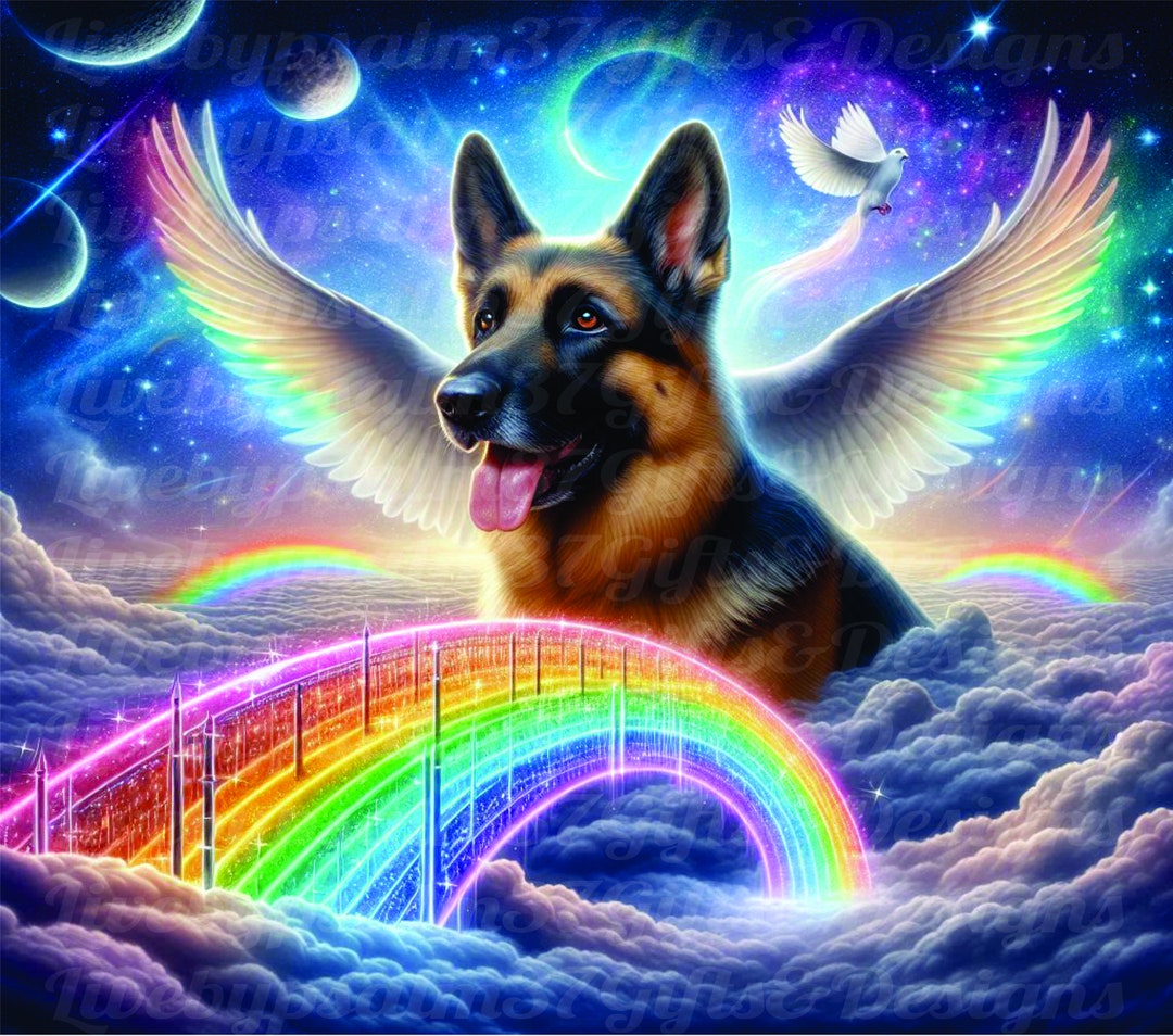German Shepherd Crossing Rainbow Bridge Png Sublimation Tumbler Wrap ...