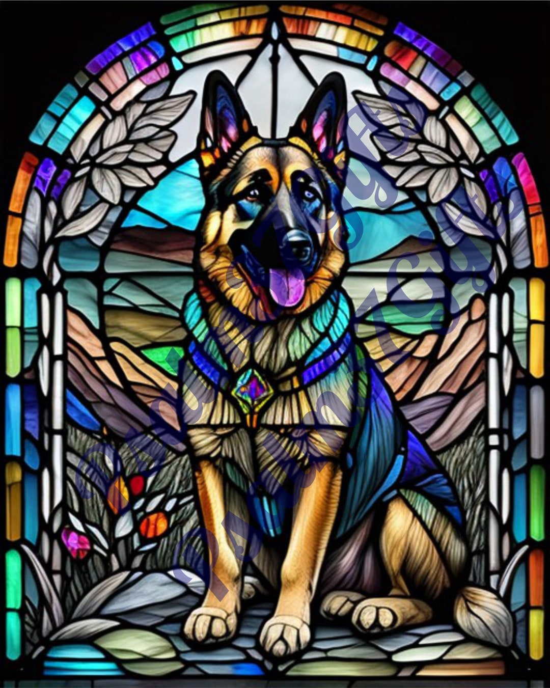 Stained Glass German Shepherd Graphic PDF Jpeg PNG Sublimation ...