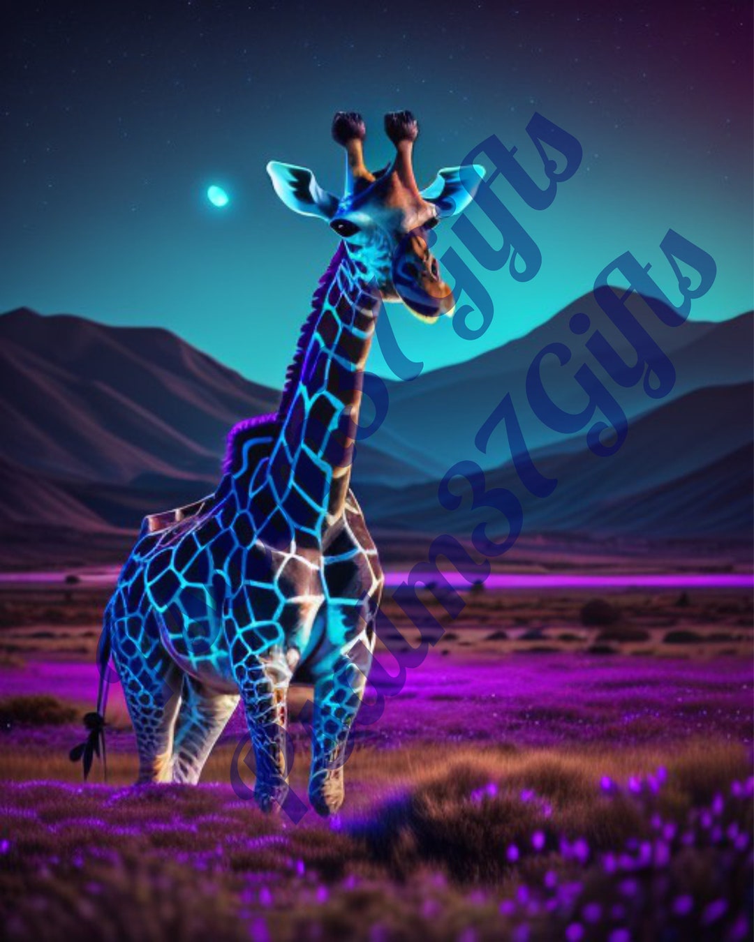 Neon Giraffe Purple Graphic PDF Jpeg PNG Sublimation Digital Instant ...