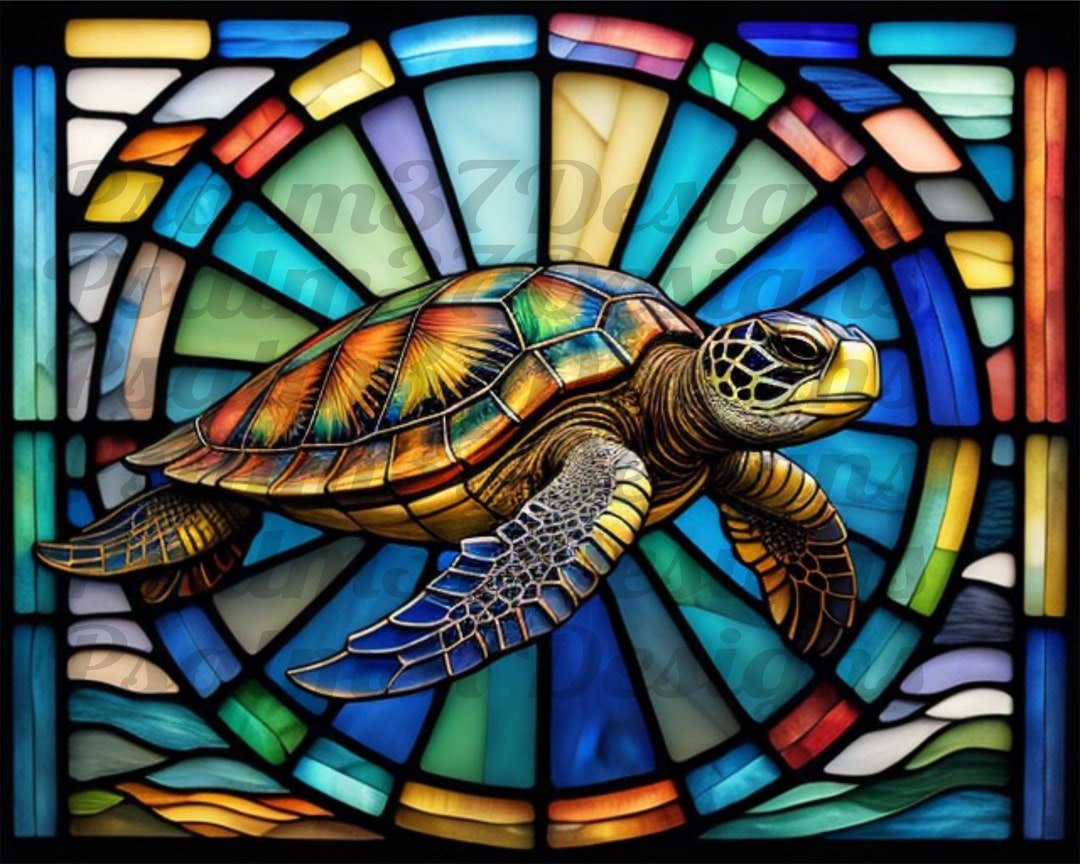 3D Sea Turtle Stained Glass Circle Jpeg Pdf Graphic Sublimation Tumbler ...