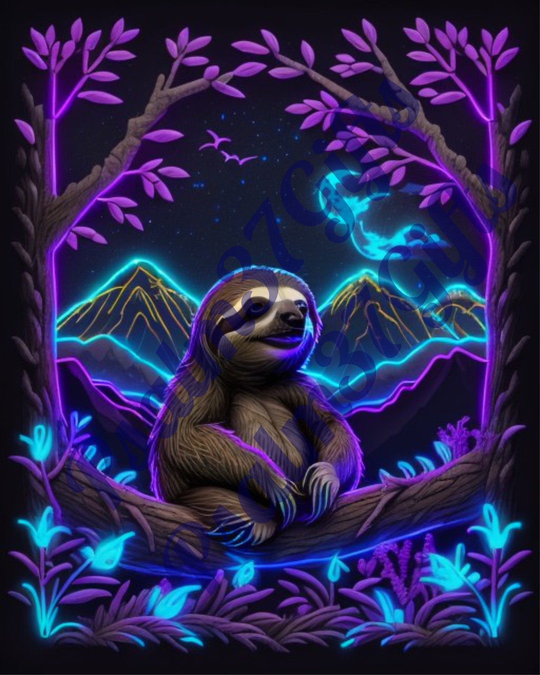 Neon Sloth Graphic PDF Jpeg PNG Sublimation Digital Instant Download ...