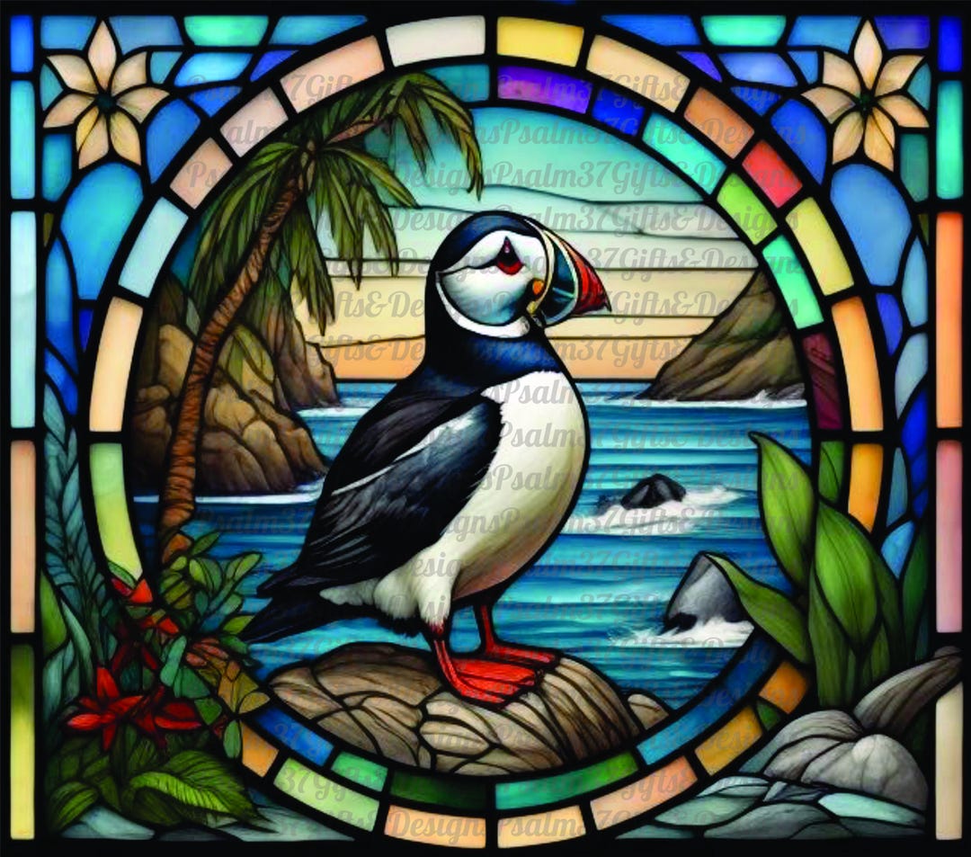 AI Stained Glass Puffin Pattern Graphic Png PDF Jpeg Sublimation ...
