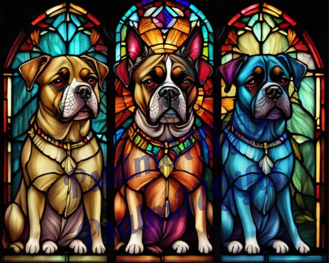 Stained Glass Pit Bull Sublimation Graphic PDF Jpeg PNG Instant ...