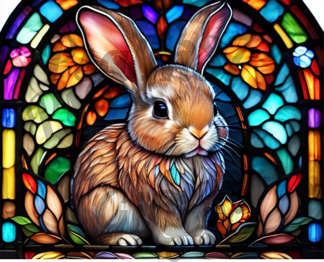 AI 3D Stained Glass Bunny Rabbit Graphic PDF Jpeg Instant Dnld ...